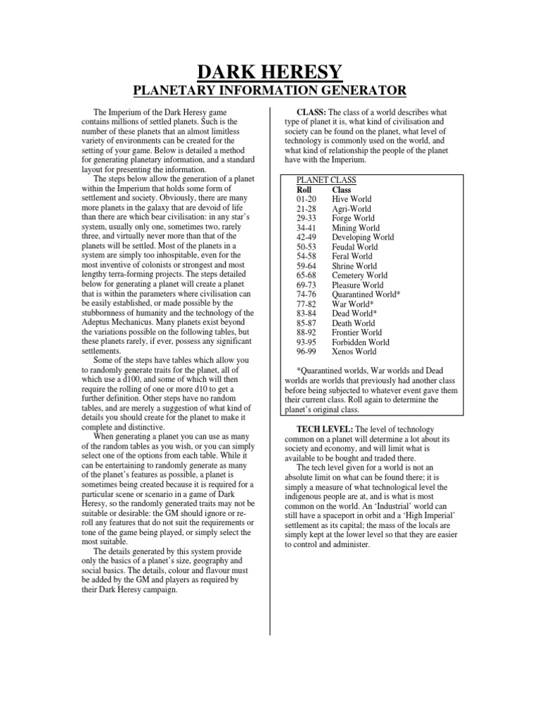 Warhammer 40k - Planet Generator V2 | PDF | Absolute Monarchy | Democracy