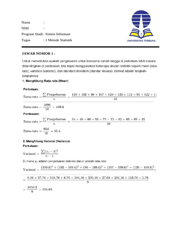 Tugas 1 Metode Statistika | PDF