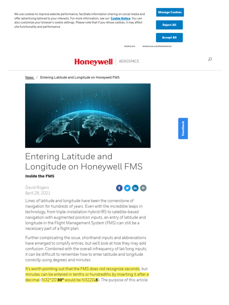 Entering Lat/Long in Honeywell FMS | PDF | Latitude | Longitude