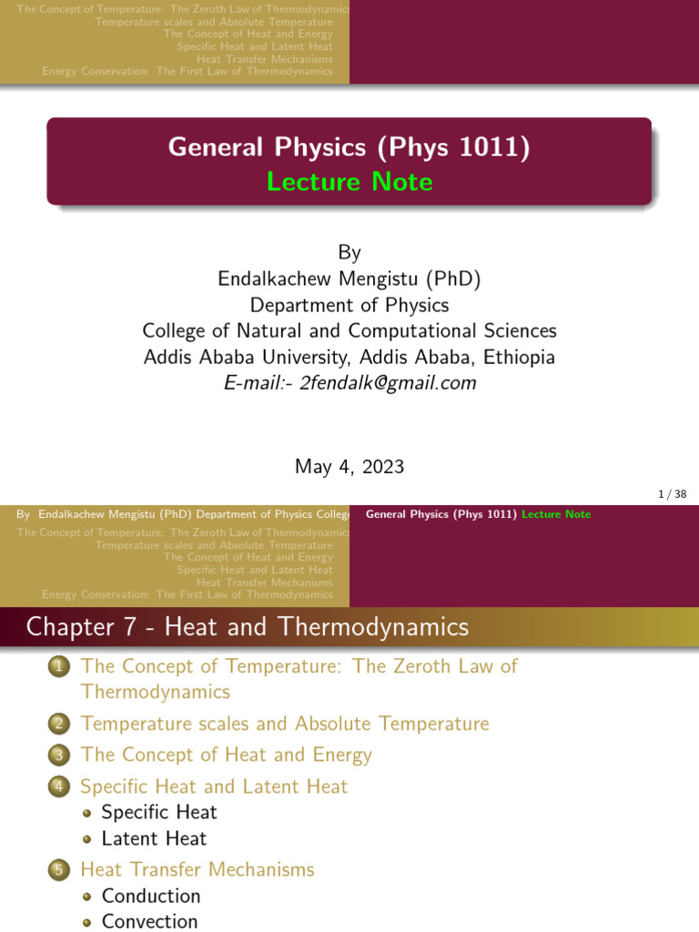General Physics Phys 1011 Lecture Note-2 | PDF | Temperature | Heat