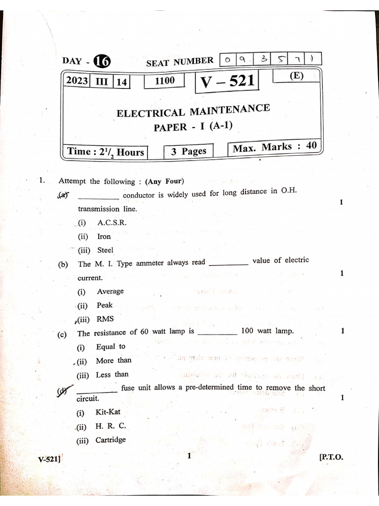Electrical Maintenance Paper 2 2023 | PDF