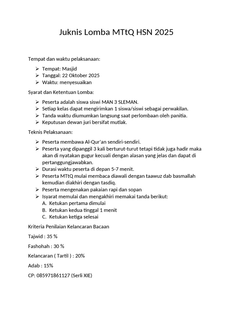 Juknis Lomba MTtQ HSN 2025 | PDF