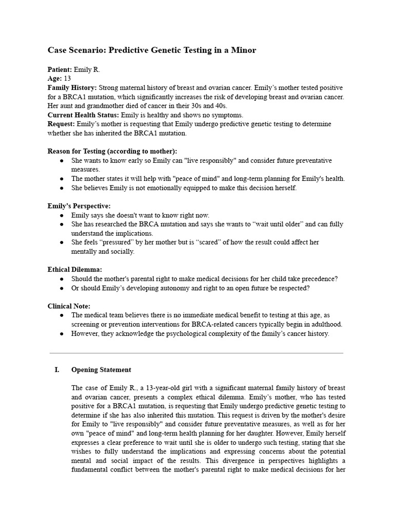 Ethical Dilemma of Genetic Testing in Minors | PDF | Genetic Testing ...