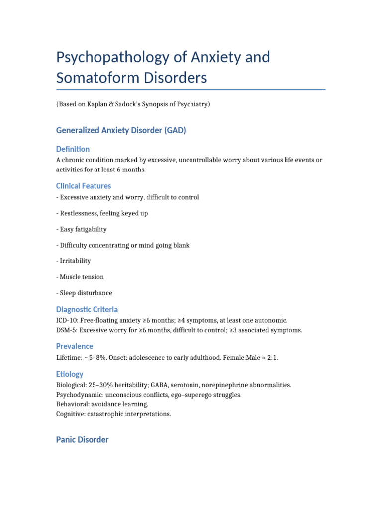 Psychopathology Anxiety Somatoform Disorders | PDF | Obsessive ...