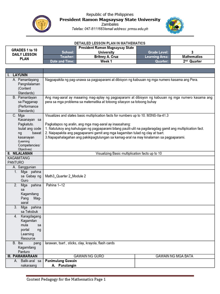 Share CRUZ BRITNEY Detailed Lesson Plan MATH 1 3 | PDF