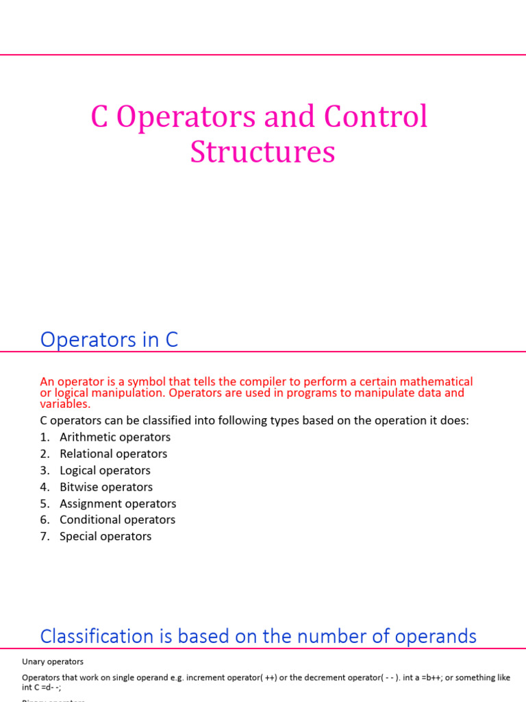 C Operators and Control Structures Guide | PDF | Control Flow | Pointer ...