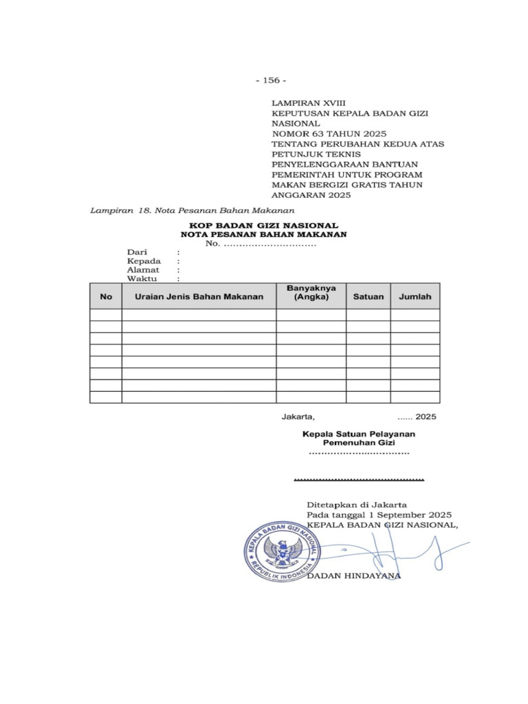 Format Nota Pesanan Bahan Makanan | PDF