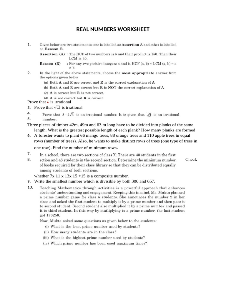 Real Numbers HW | PDF