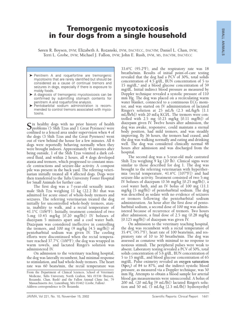 Tremorgenic Mycotoxicosis in Four Dogs From A Single Household | PDF ...