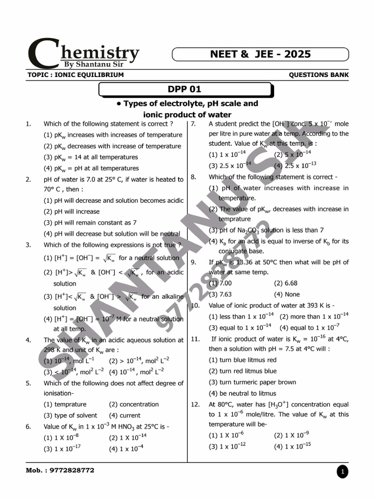 Ionic Equ. Neet & Jee Sheet | PDF