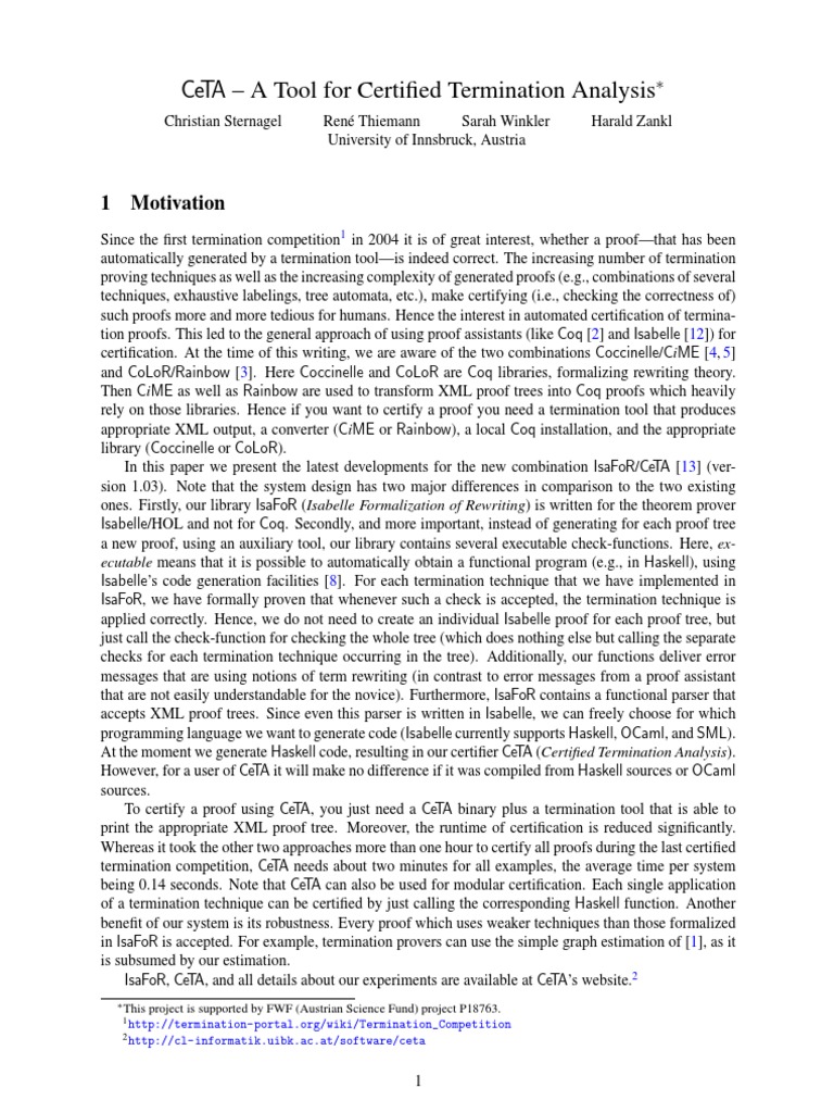 Ceta - A Tool For Certified Termination Analysis: 1 Motivation | PDF ...