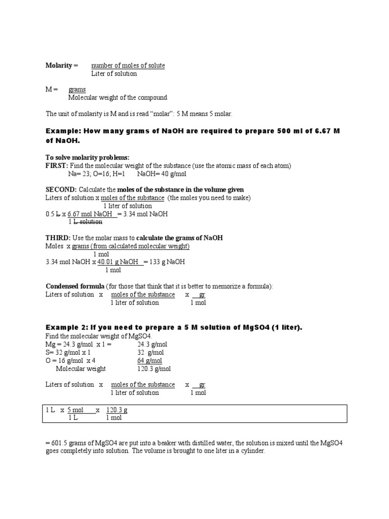 Molarity | PDF | Molar Concentration | Mole (Unit)