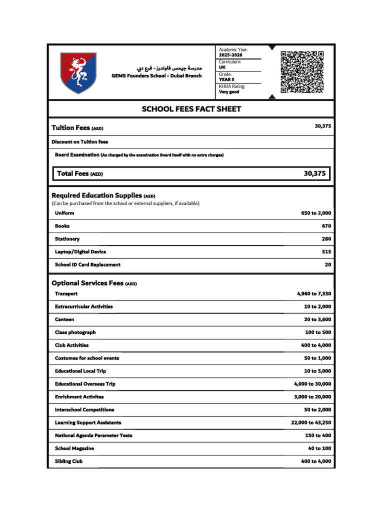 GEMS Founders School Dubai Fees 2025 | PDF | Tuition Payments