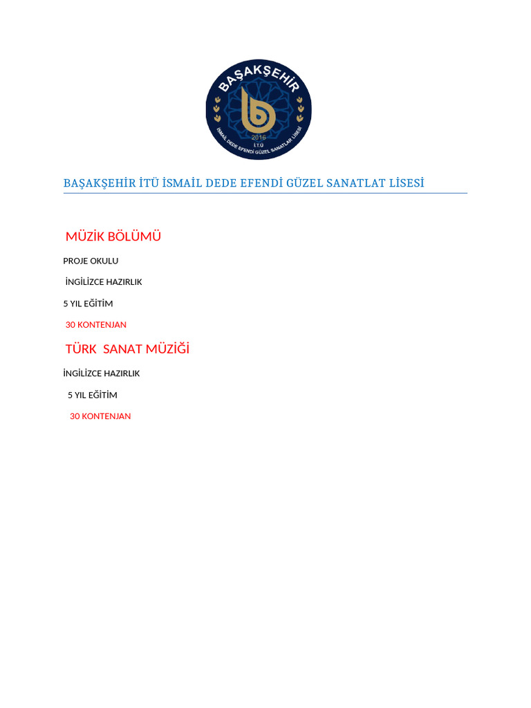 Basaksehir Itu Ismail Dede Efendi Guzel Sanatlat Lisesi Muzik | PDF