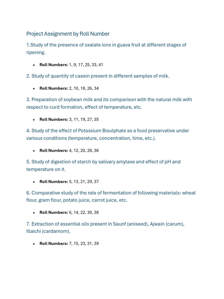 Project Assignment by Roll Number | PDF