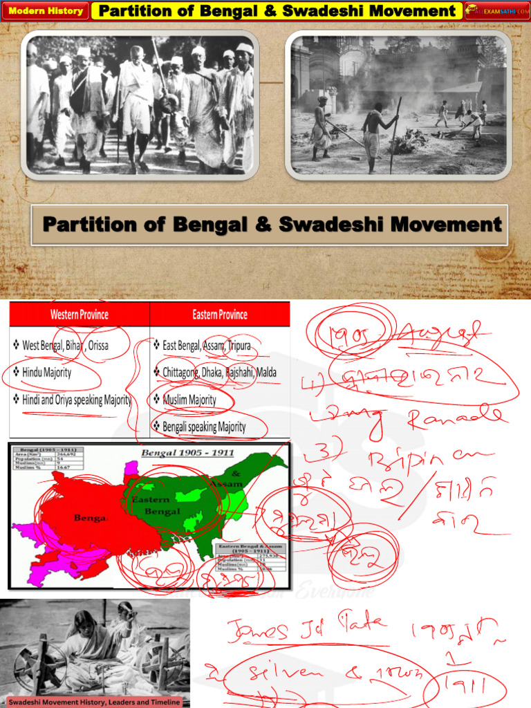 BENGAL PARTITION & SWADESHI MOVEMENT BY Tushar Sir | PDF | Partition Of ...