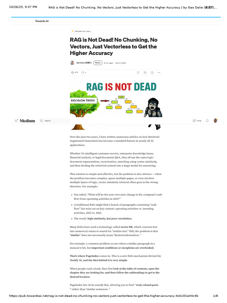 RAG is Not Dead! No Chunking, No Vectors, Just Vectorless to Get the Higher Accuracy - by Gao ...