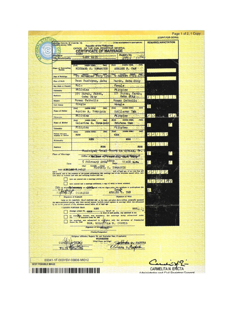 Psa Marriage Cert | PDF