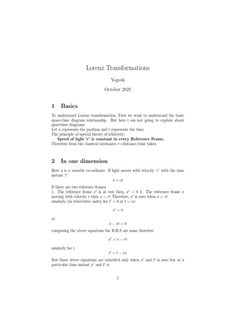 Lorentz Transformations | PDF | Special Relativity | Spacetime