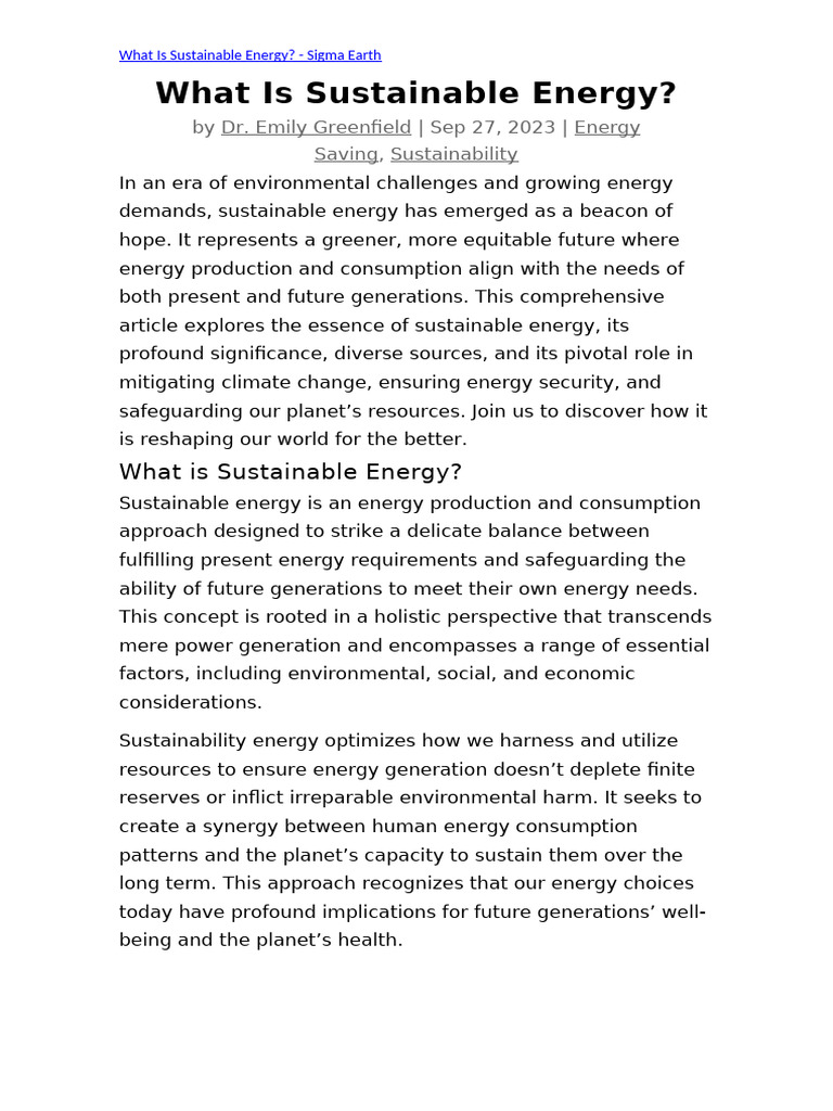 Understanding Sustainable Energy Basics | PDF | Energy Development ...