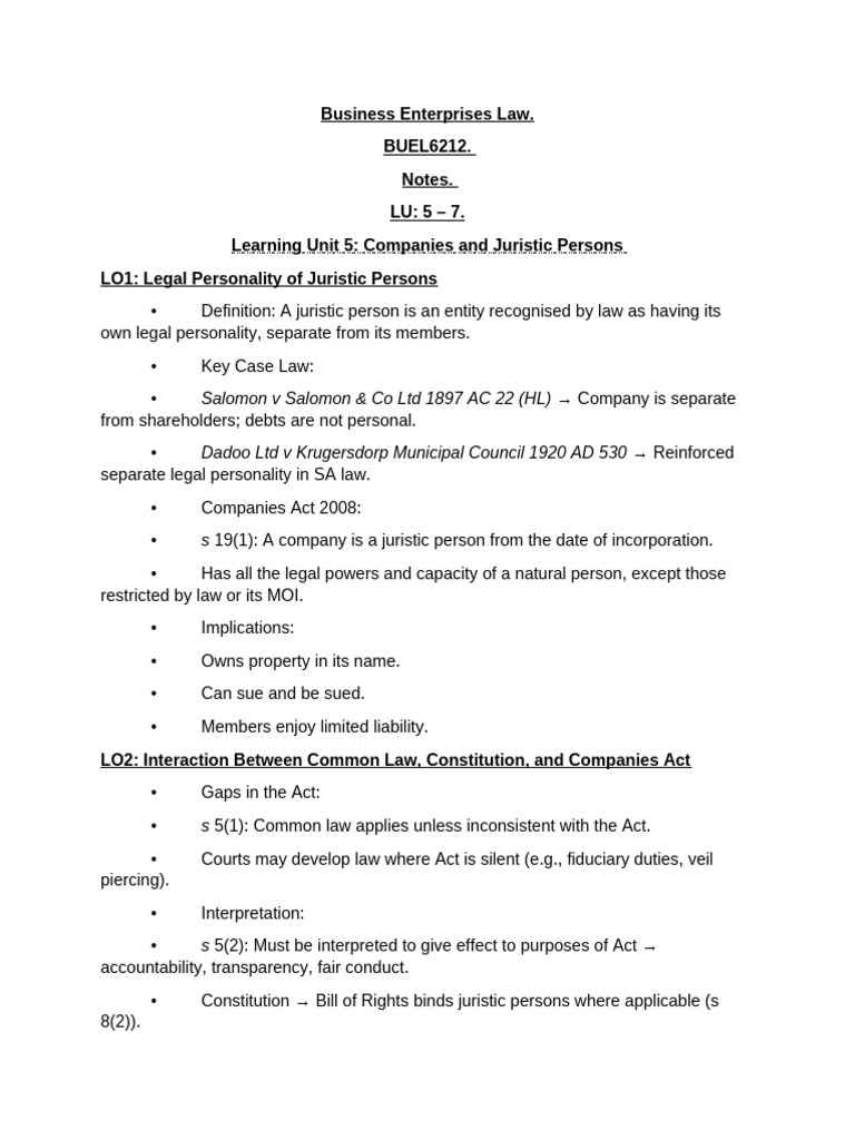 Business Enterprises Law Notes Test . | PDF | Legal Liability ...