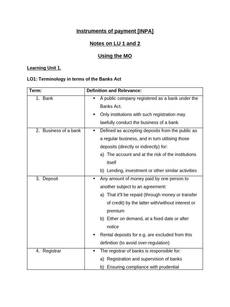 Instruments of Payments Notes. | PDF | Payments | Banks