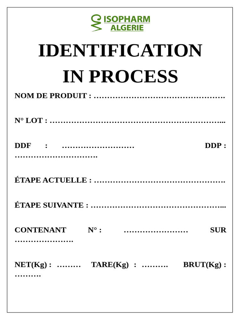Identification Produit | PDF
