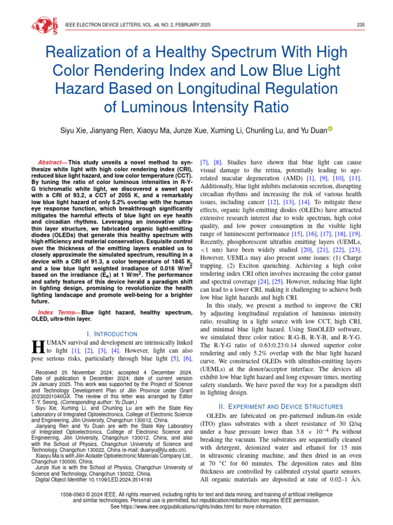 Realization of a Healthy Spectrum With High Color Rendering Index and ...