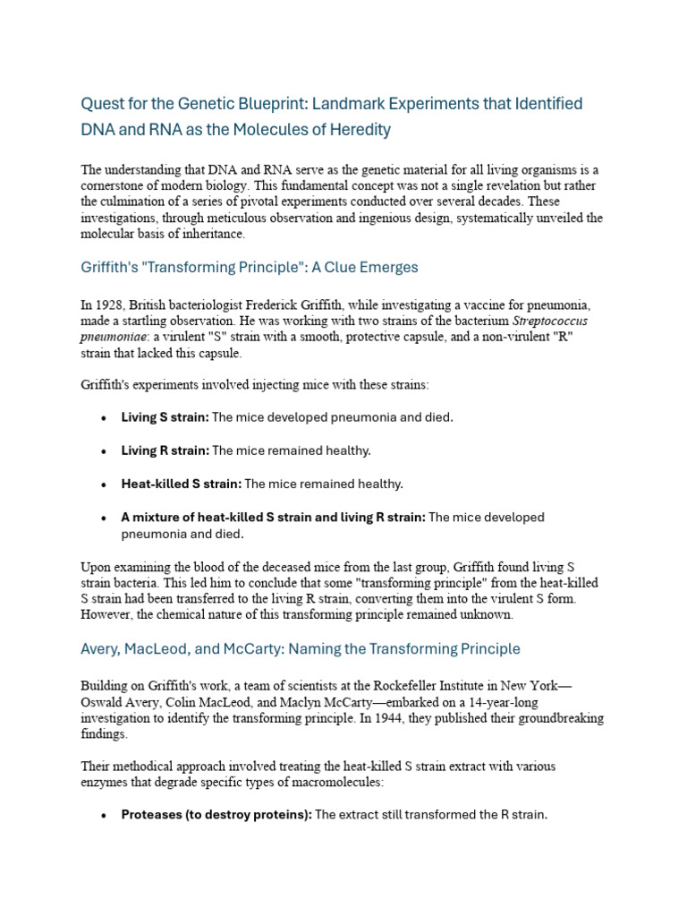 DNA and RNA: Key Experiments Unveiled | PDF | Genetics | Tree Of Life ...