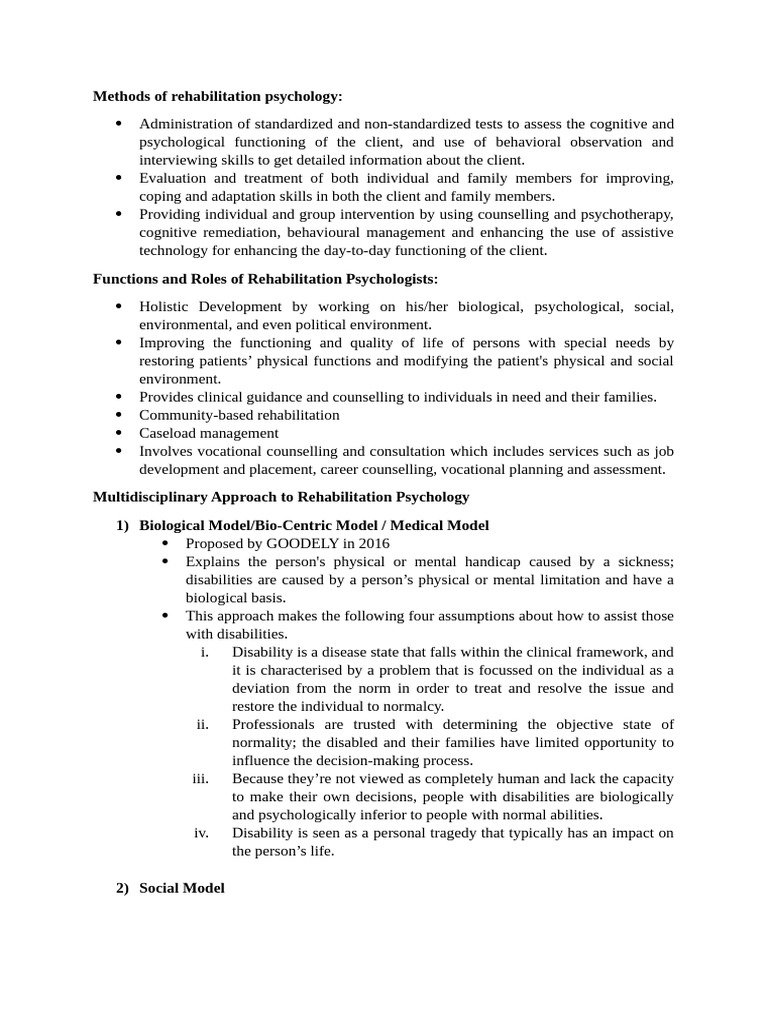 Rehabilitation Psychology Methods Explained | PDF | Cerebral Palsy ...