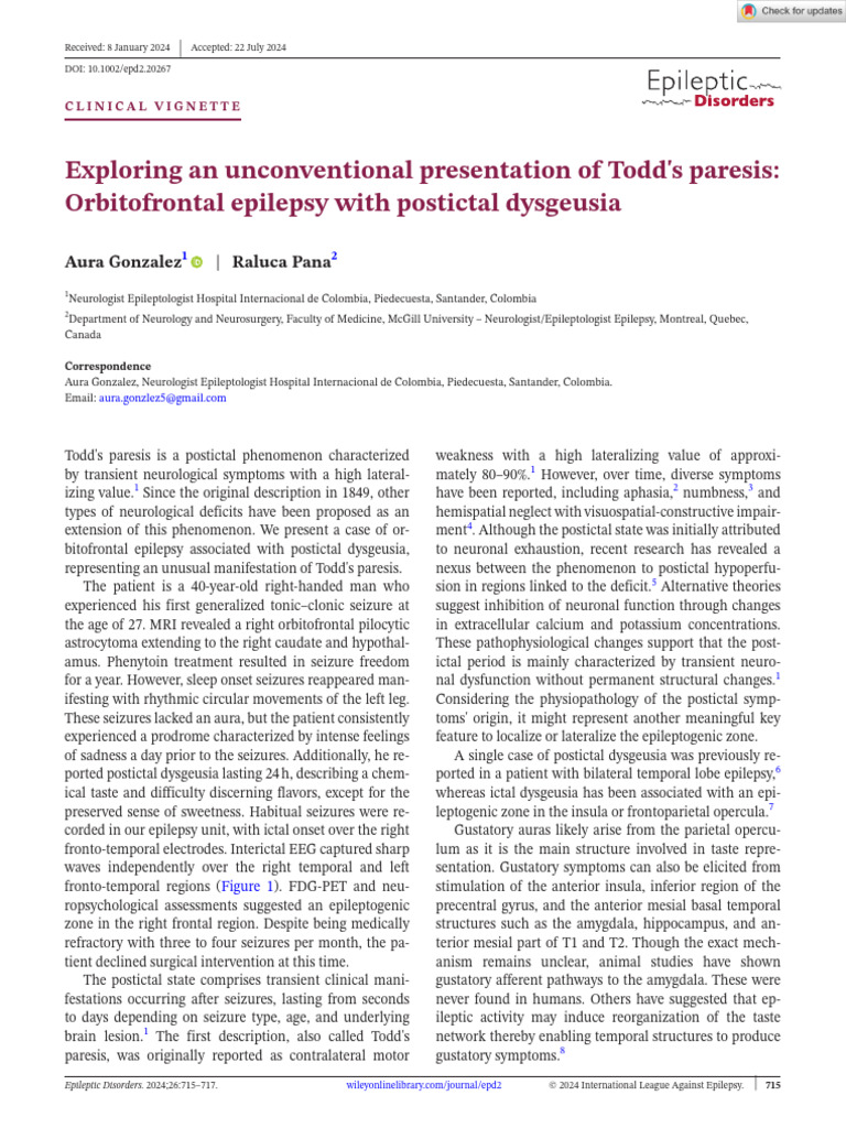 Epileptic Disorders - 2024 - Gonzalez - Exploring an Unconventional ...