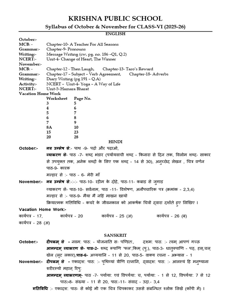 Class VI | PDF