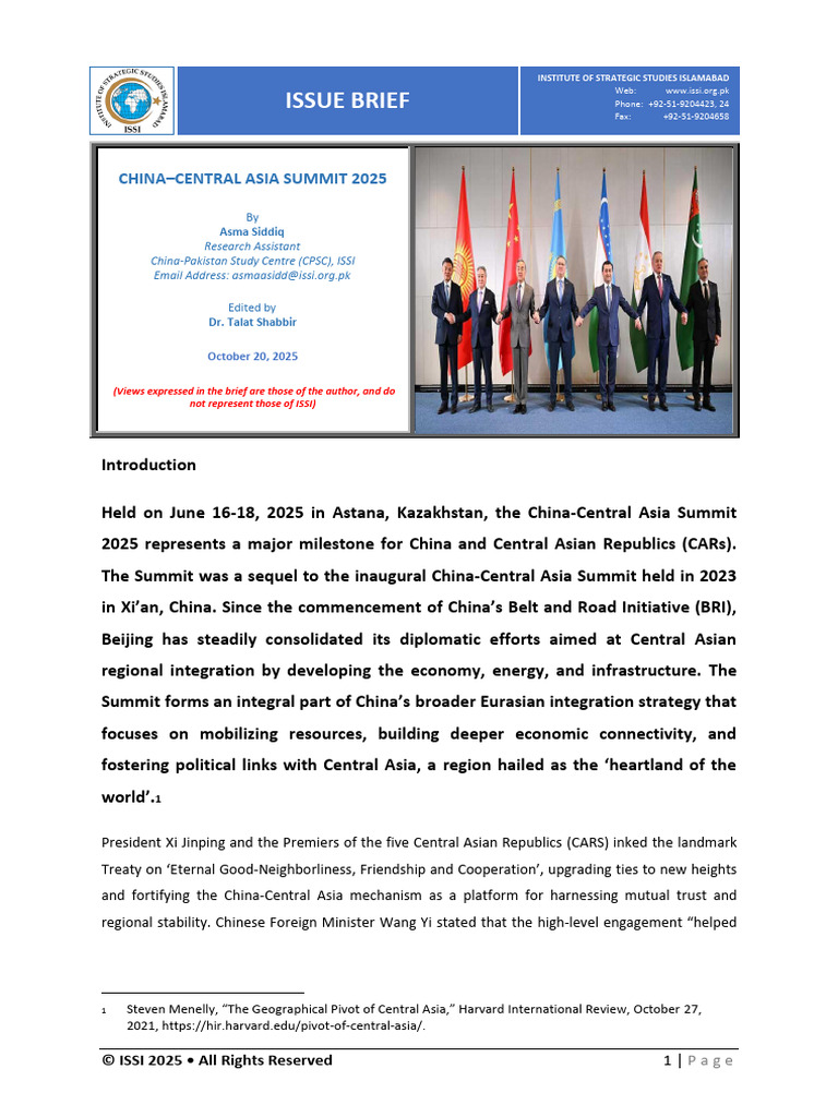 China-Central Asia Summit 2025 Insights | PDF | Central Asia | China