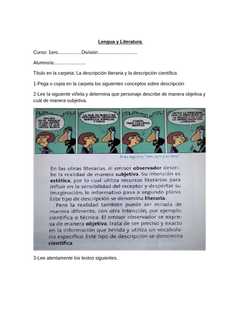 11.lengua y Literatura-La Descripción-1er Año | PDF