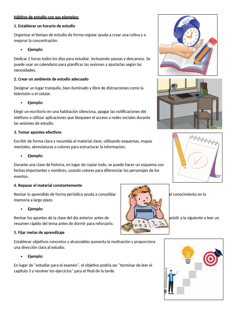 Hábitos de Estudio Con Sus Ejemplos | PDF