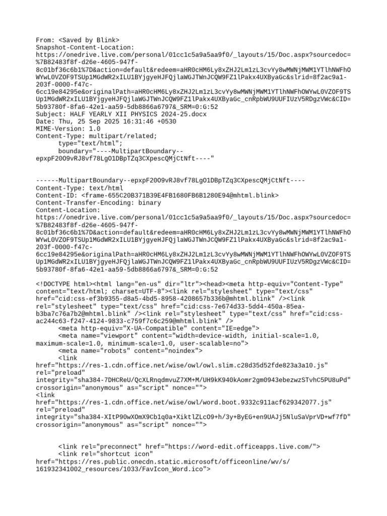 Half Yearly XII Physics 2024-25 Document | PDF | Inductor | Electromagnetic Induction