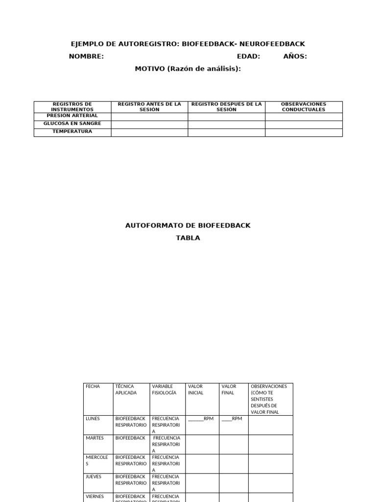 Autoregistros de Biofeedback | PDF