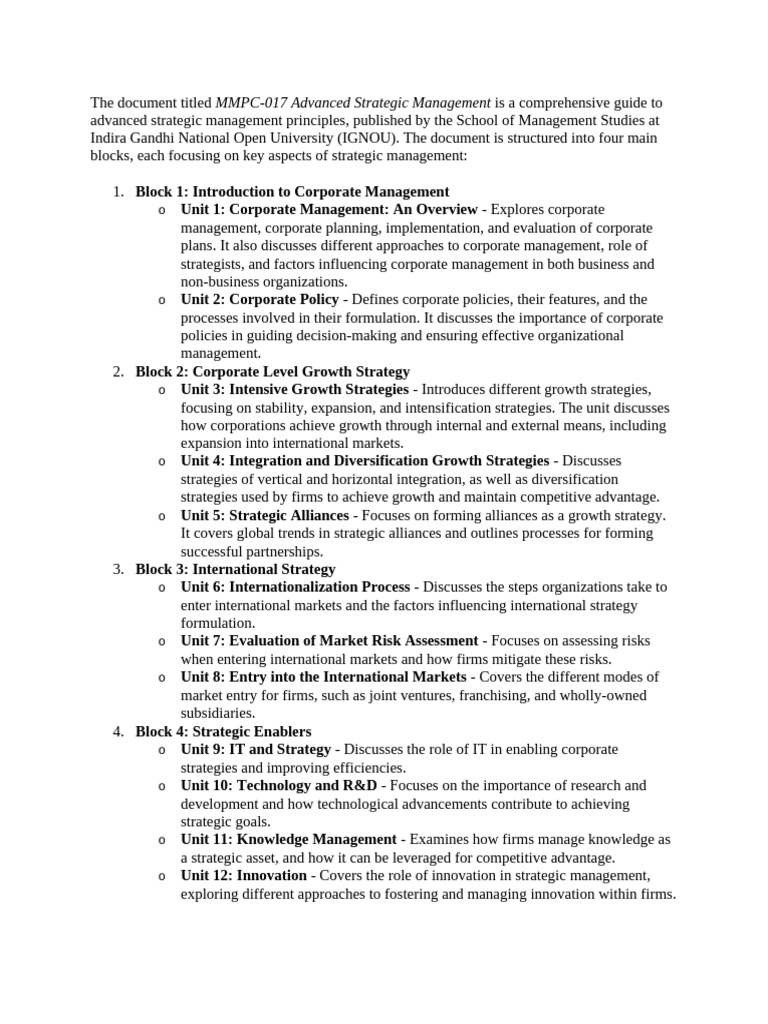 MMPC17 Advanced Strategic Management | PDF | Strategic Management | Policy