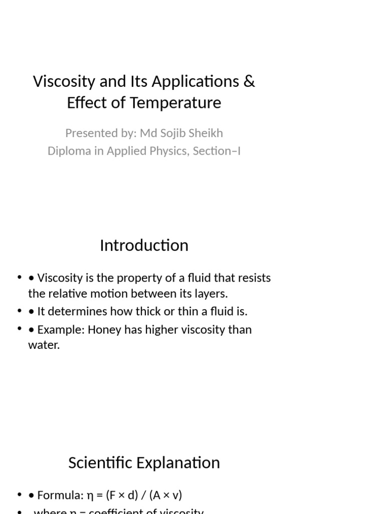 Viscosity and Its Applications Presentation | PDF