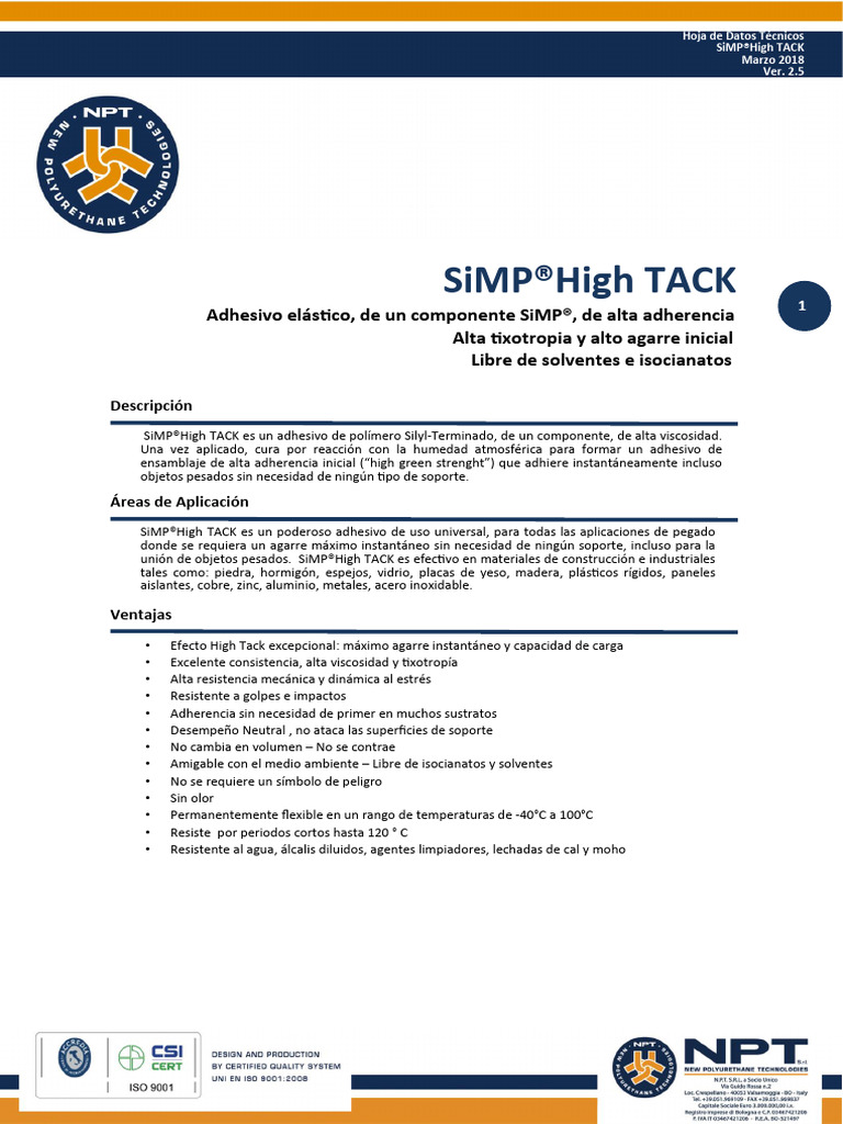 Adhesivo SiMP® High TACK: Alta Adherencia | PDF | Pintar | Adhesivo