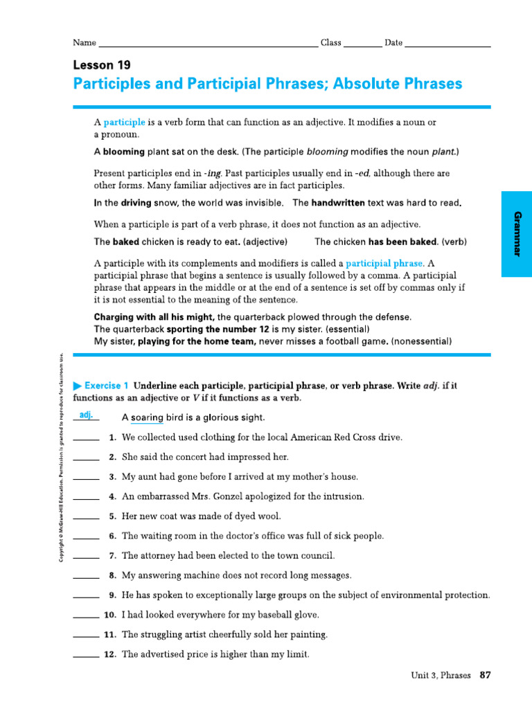 Participles and Participial Phrases | PDF