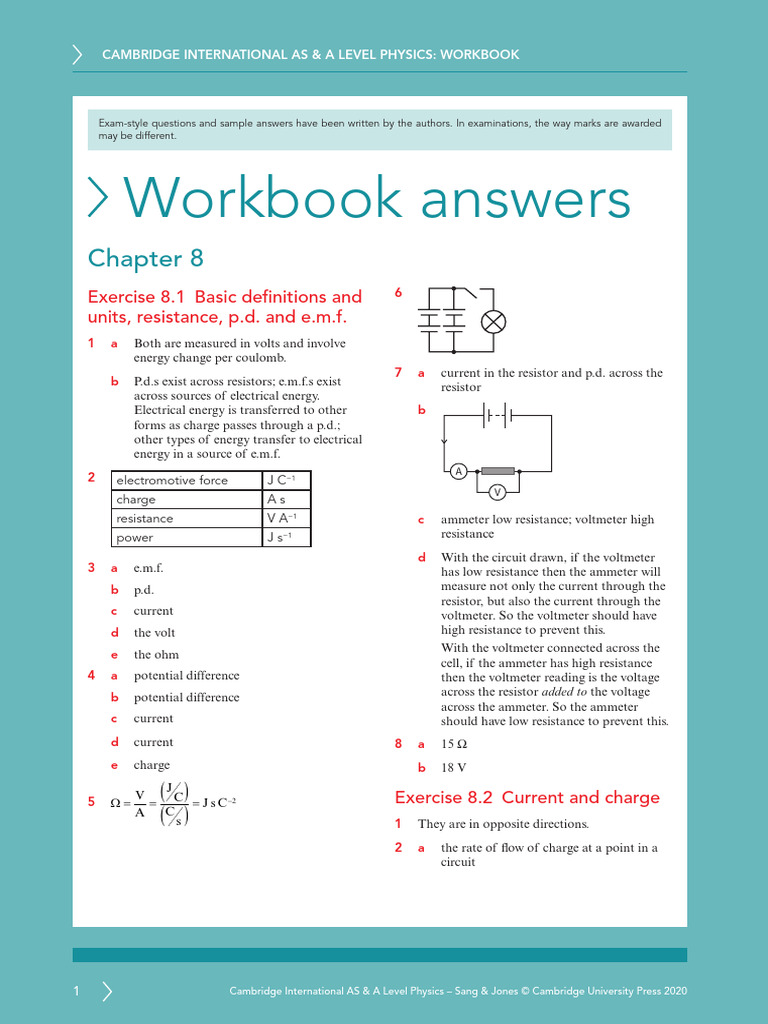 AS & A Level Physics Workbook Answers | PDF | Voltage | Electric Current