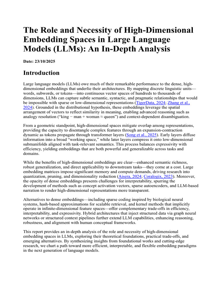 The Role and Necessity of High-Dimensional Embedding Spaces in Large ...