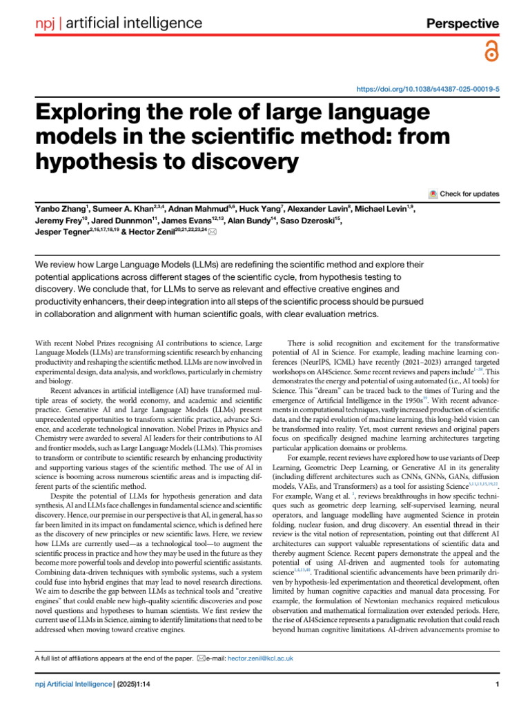 AI For SCIENCE - NATURE - Exploring The Role of Large Language Models ...