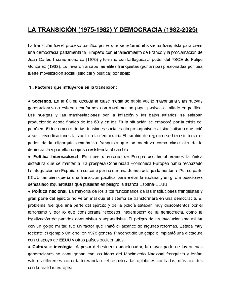 La Transición 1975 1982 Y Democracia 1982 2025 Pdf España