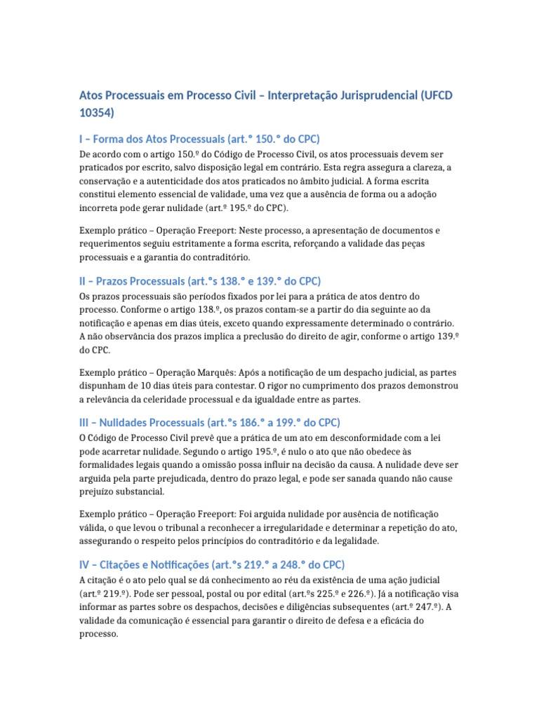 Atos Processuais no Processo Civil | PDF | Processo civil | Citação ...