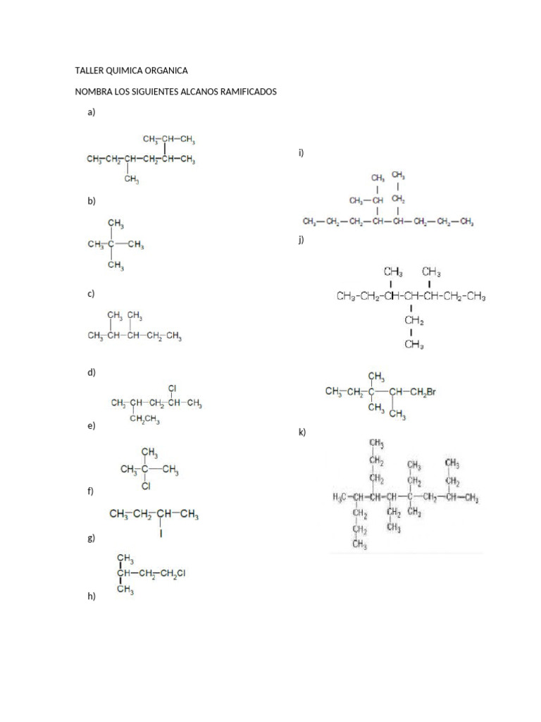 Taller Quimica Organica Alcanos | PDF