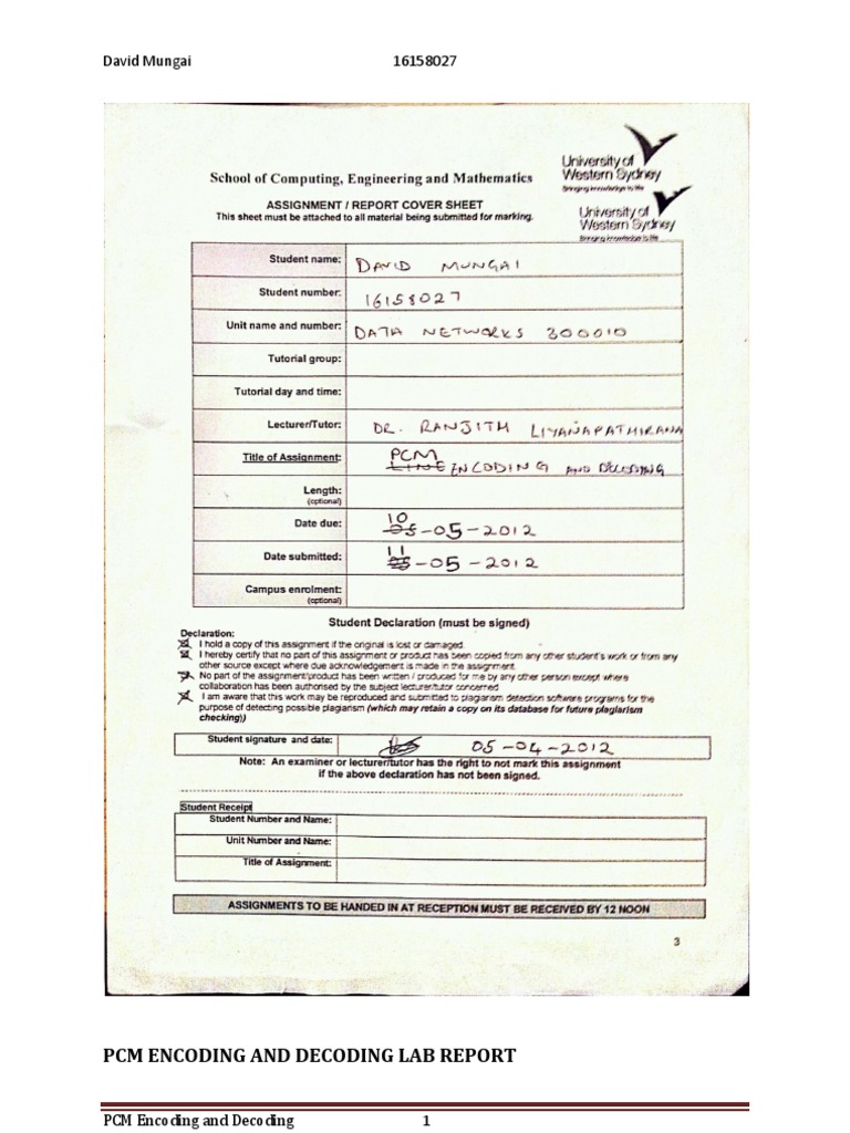 Pcm Encoding And Decoding Lab Report Pdf Modulation Sampling