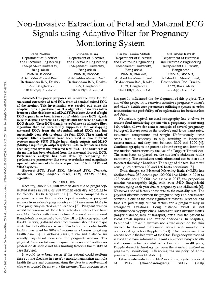Non-Invasive Extraction of Fetal and Maternal ECG Signals Using ...
