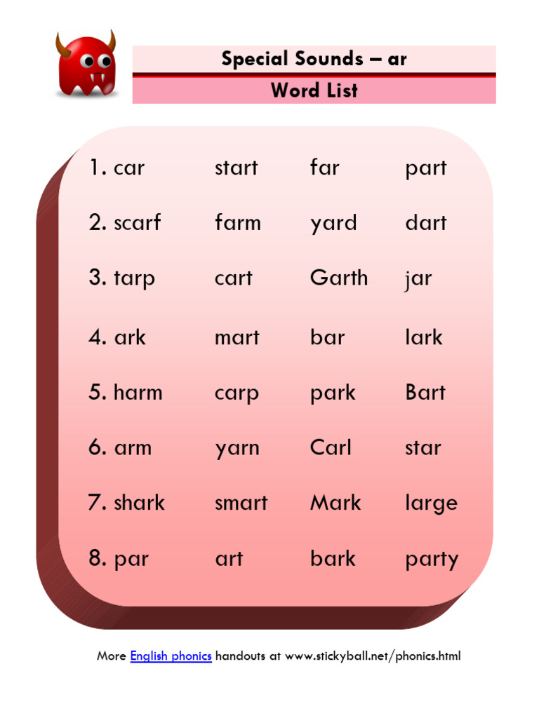 Ar - Word List and Sentences | PDF